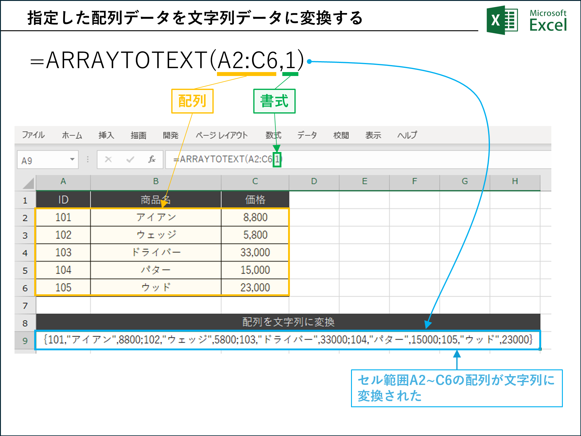216-01｜Excel ARRAYTOTEXT関数の使い方｜配列を指定した区切り文字で区切りながらテキストに変換します | excel15 ...
