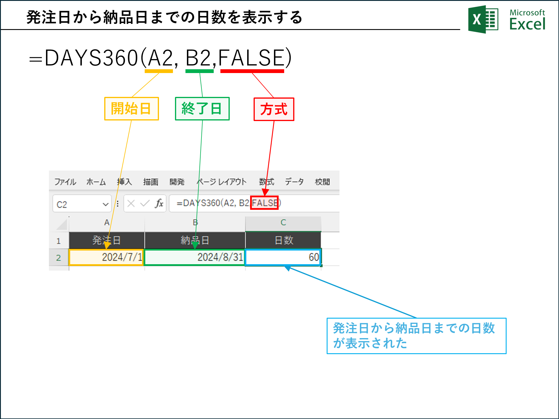 321-01｜Excel DAYS360関数の使い方｜360日暦を基に2つの日付間の日数を計算する | excel15.com｜Excel関数の使い方